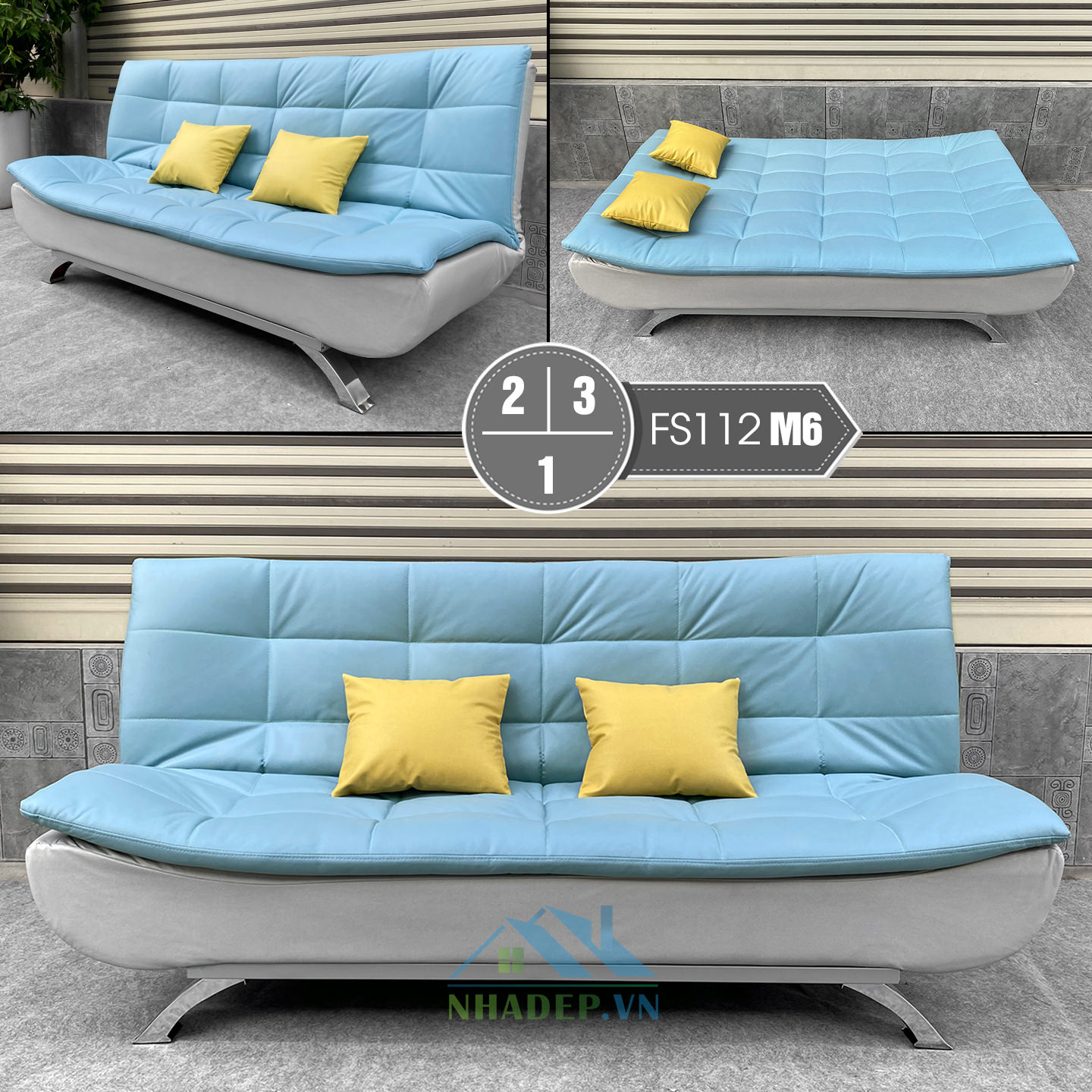 Sofa bed Nordic style bọc da cao cấp FS112
